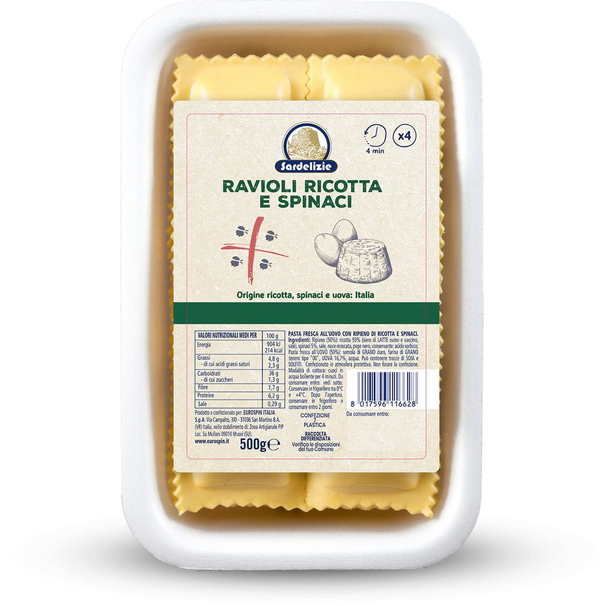 Pasta ripiena ravioli ripiena di ricotta e spinaci BELLO DI SARDEGNA ...